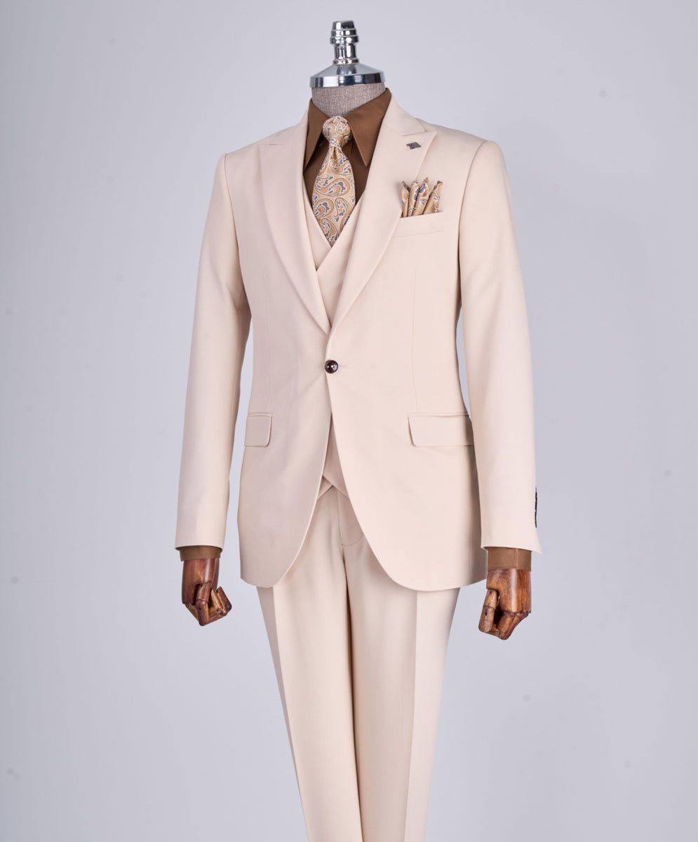 Bojoni Chicago Slim Fit Special Design Beige Suit | BOJONI