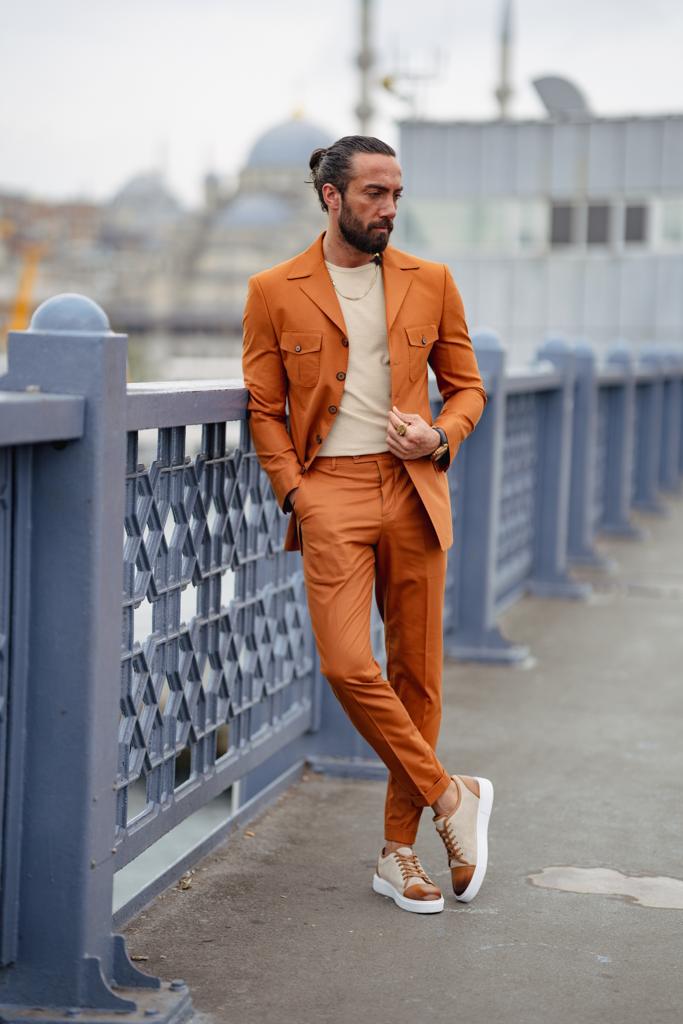 Bojoni Serra Brown Slim Fit Single Breasted Five Button Suit | BOJONI