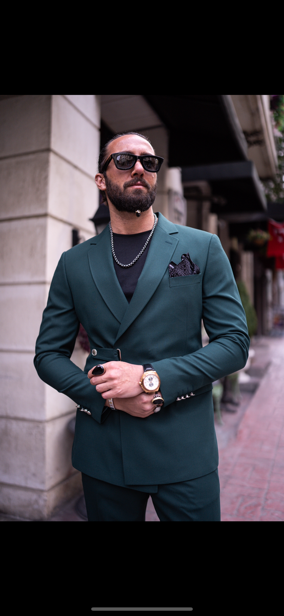 Bojoni Bath Green Slim Fit 2 Piece Double Breasted Buckle Suit | BOJONI