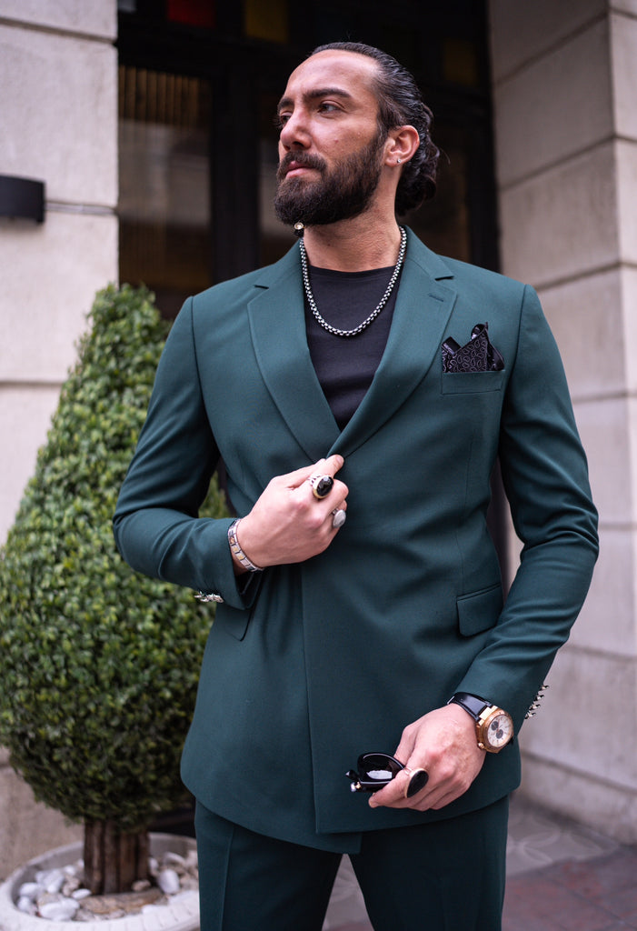 Bojoni Bath Green Slim Fit 2 Piece Double Breasted Buckle Suit | BOJONI
