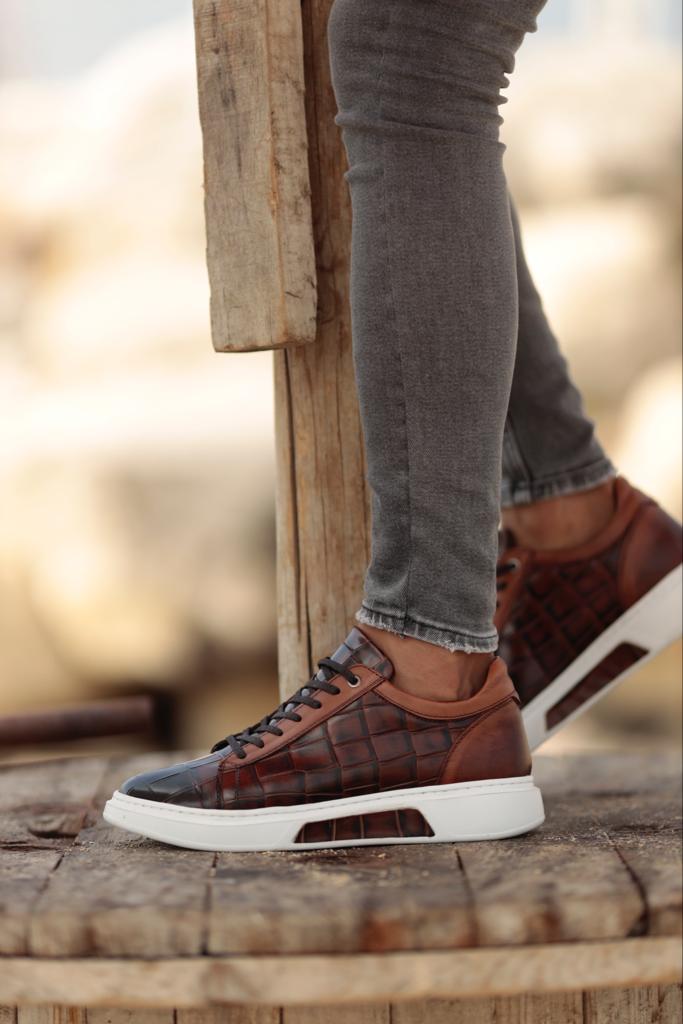 Ace Croc Detailed Eva Sole Camel Sneakers | BOJONI