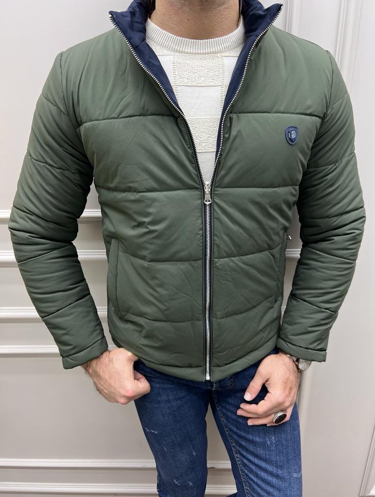 Rick Slim Fit Double Colored Khaki & Dark Blue Quilted Coat | BOJONI