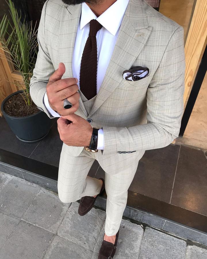 Davis Cream Plaid Slim Fit Suit | BOJONI