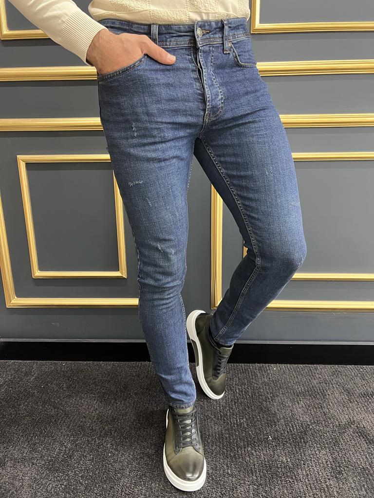 Rick Slim Fit Ripped Blue Jeans | BOJONI