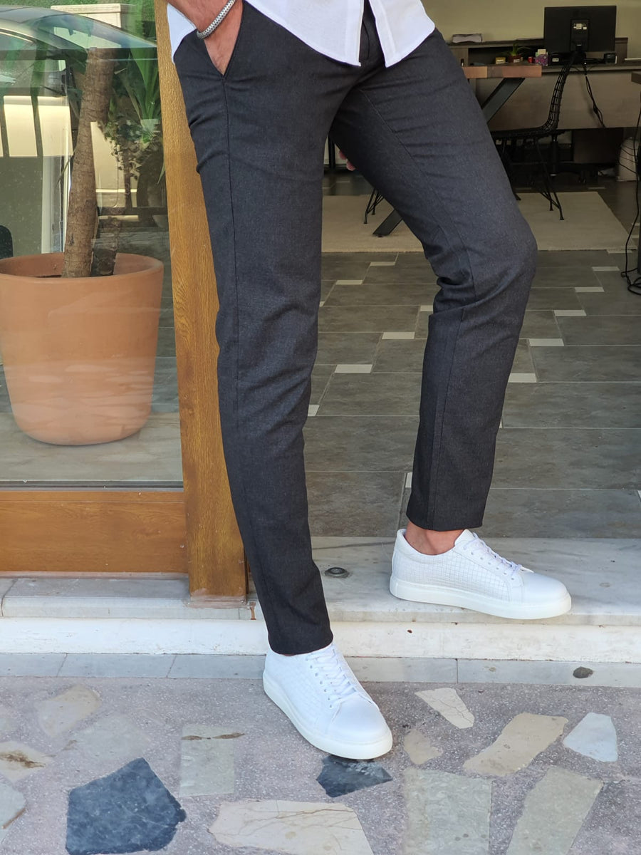 Monteri Black Slim Fit Cotton Pants | BOJONI
