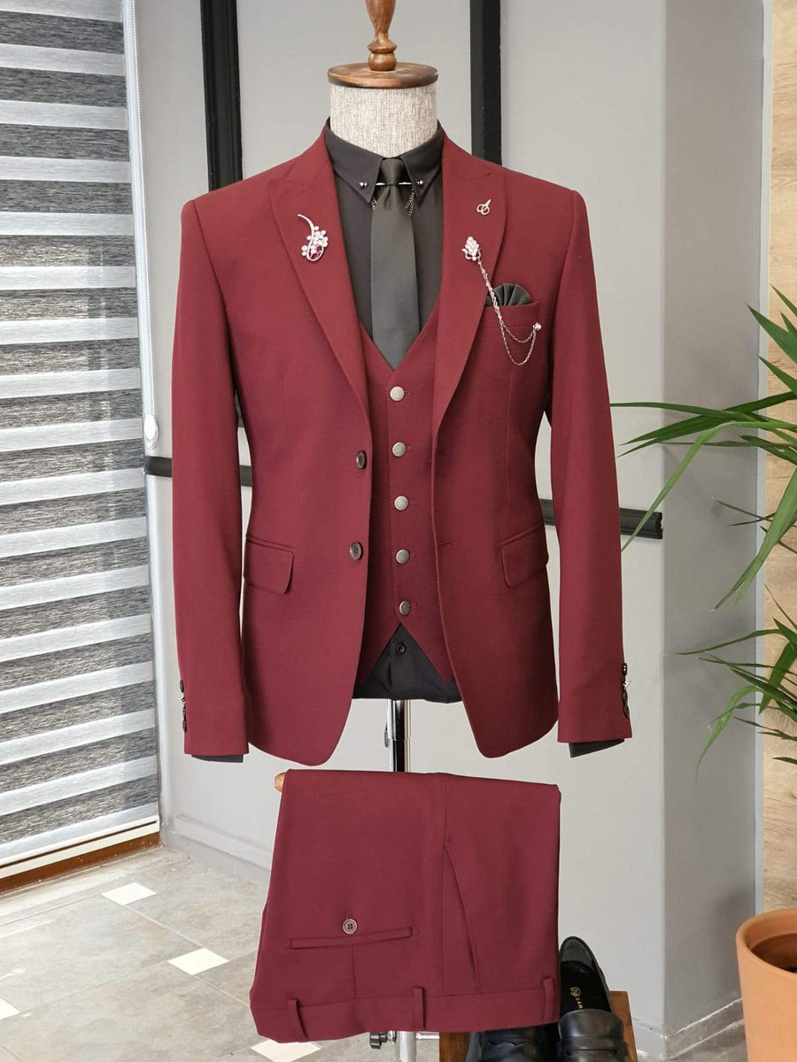 Argeli Red Slim Fit Suit | BOJONI