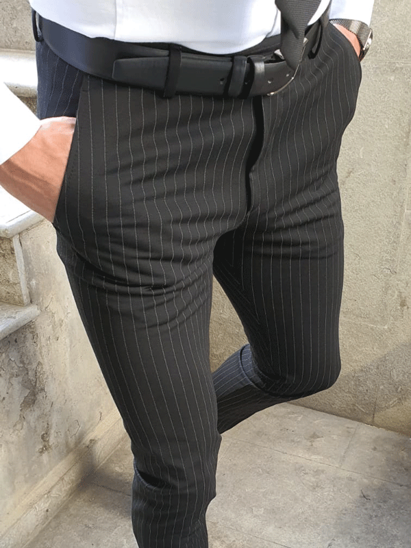 Oakland Black Slim Fit Pinstripe Pants | BOJONI