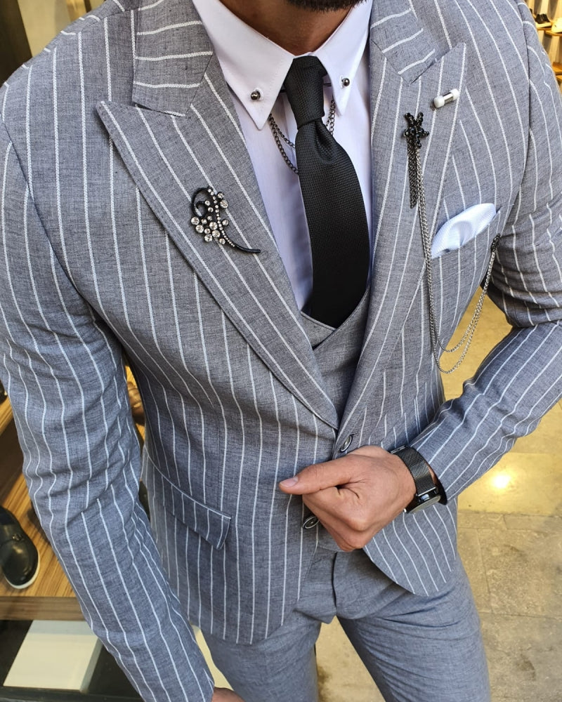Bojo Pivas White Slim Fit Pinstripe Suit | BOJONI