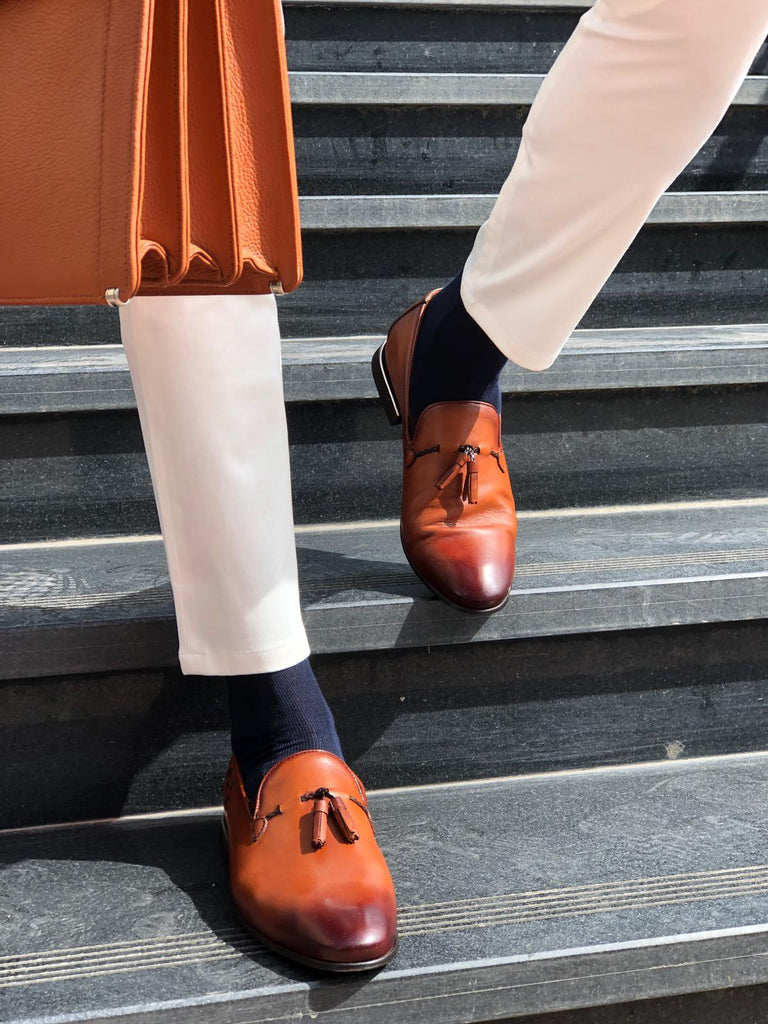 Tassels Leather Shoes Tan | BOJONI