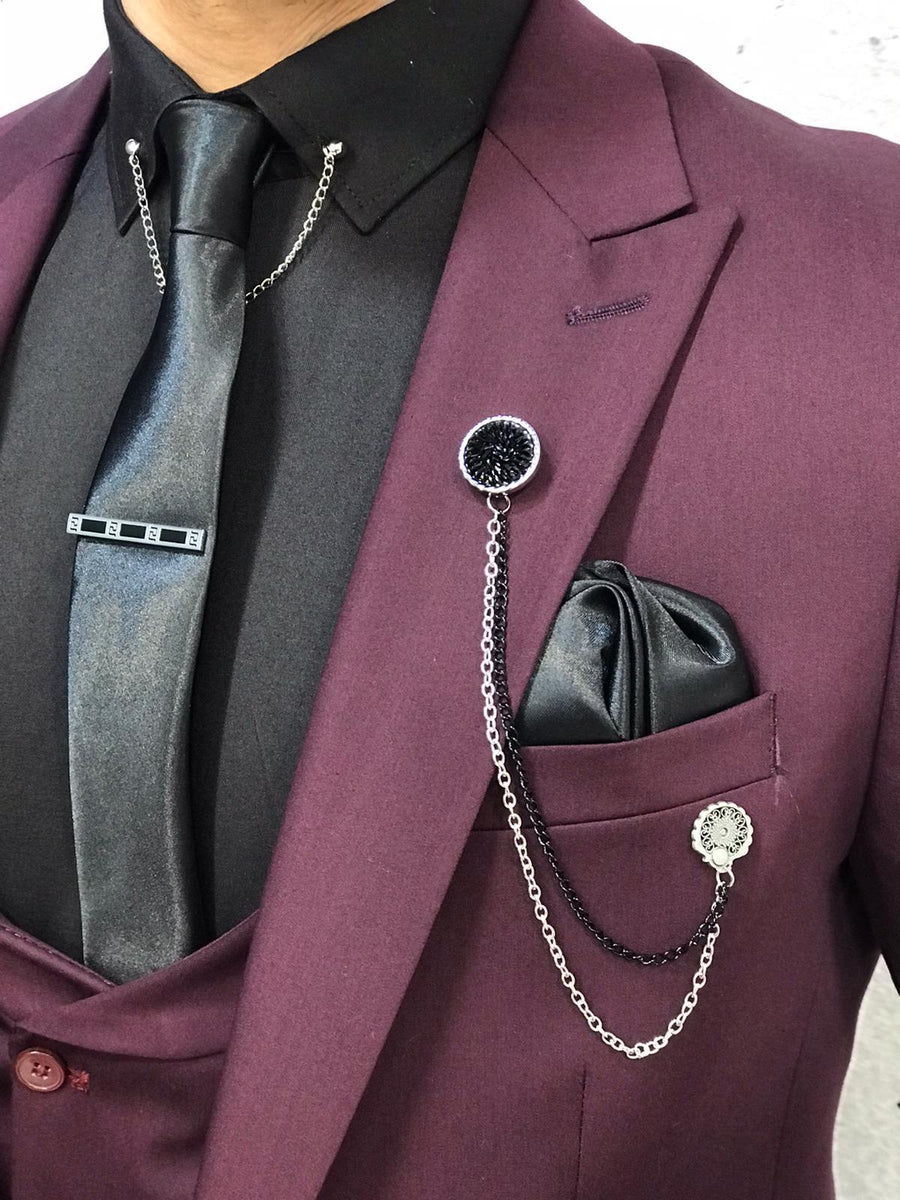 Ani Burgundy Slim Fit Wool Suit | BOJONI