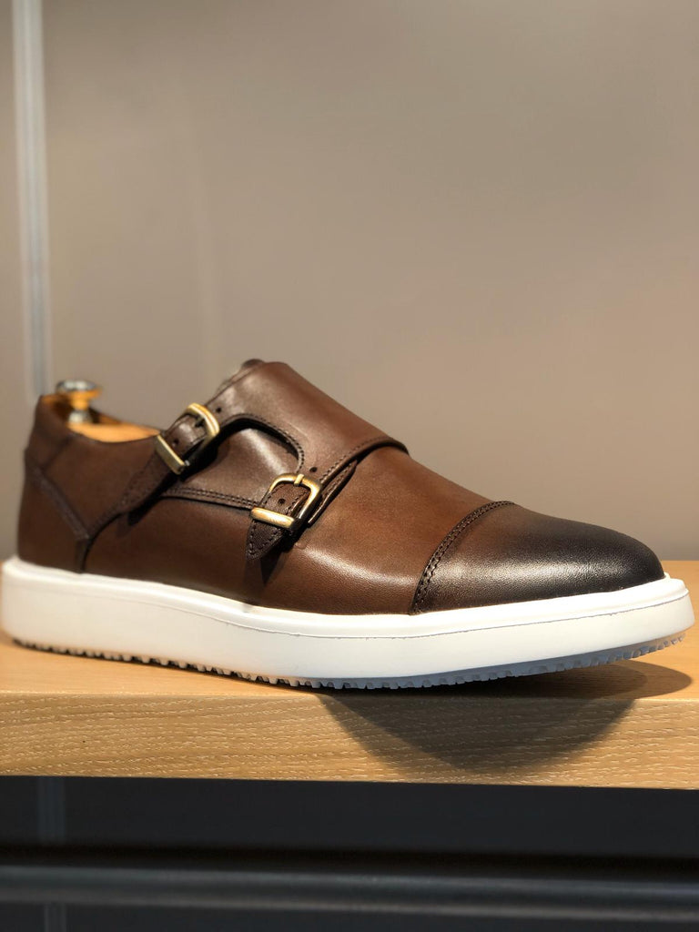 Sardinelli Eva Sole Double Buckle Monk Shoes Brown | BOJONI