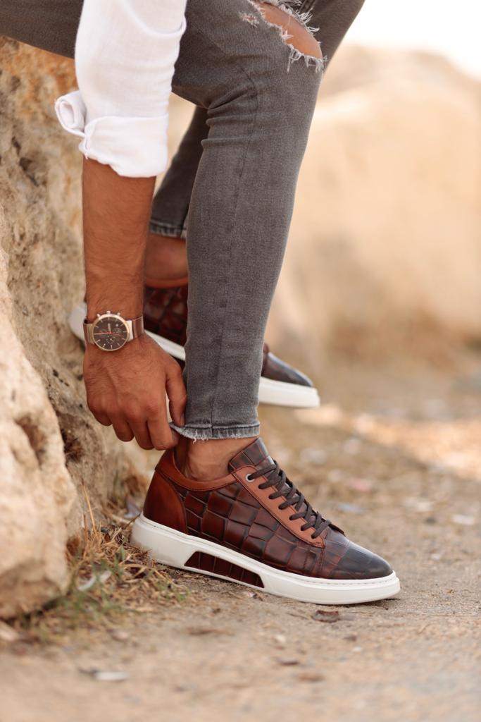 Ace Croc Detailed Eva Sole Camel Sneakers | BOJONI