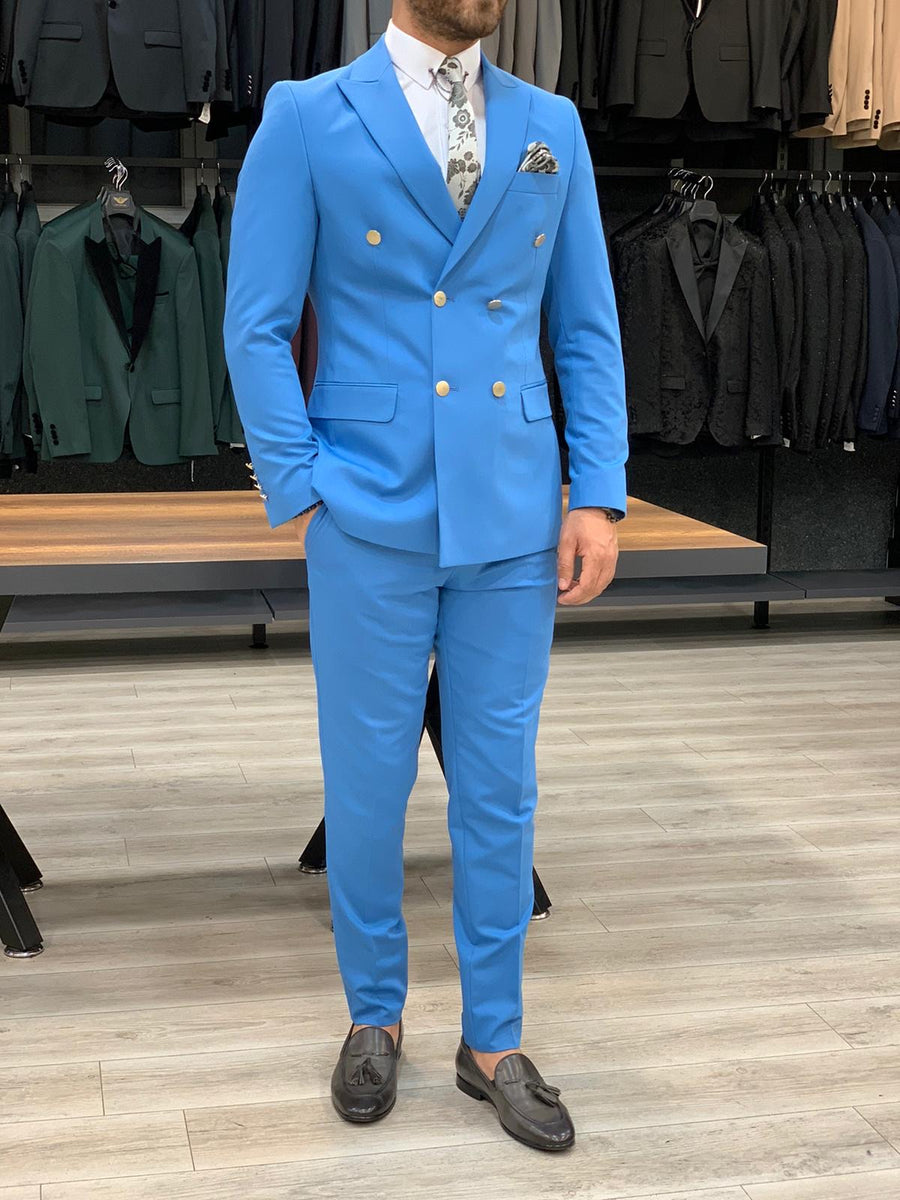 Crystal Double Breasted Ice Blue Suit | BOJONI