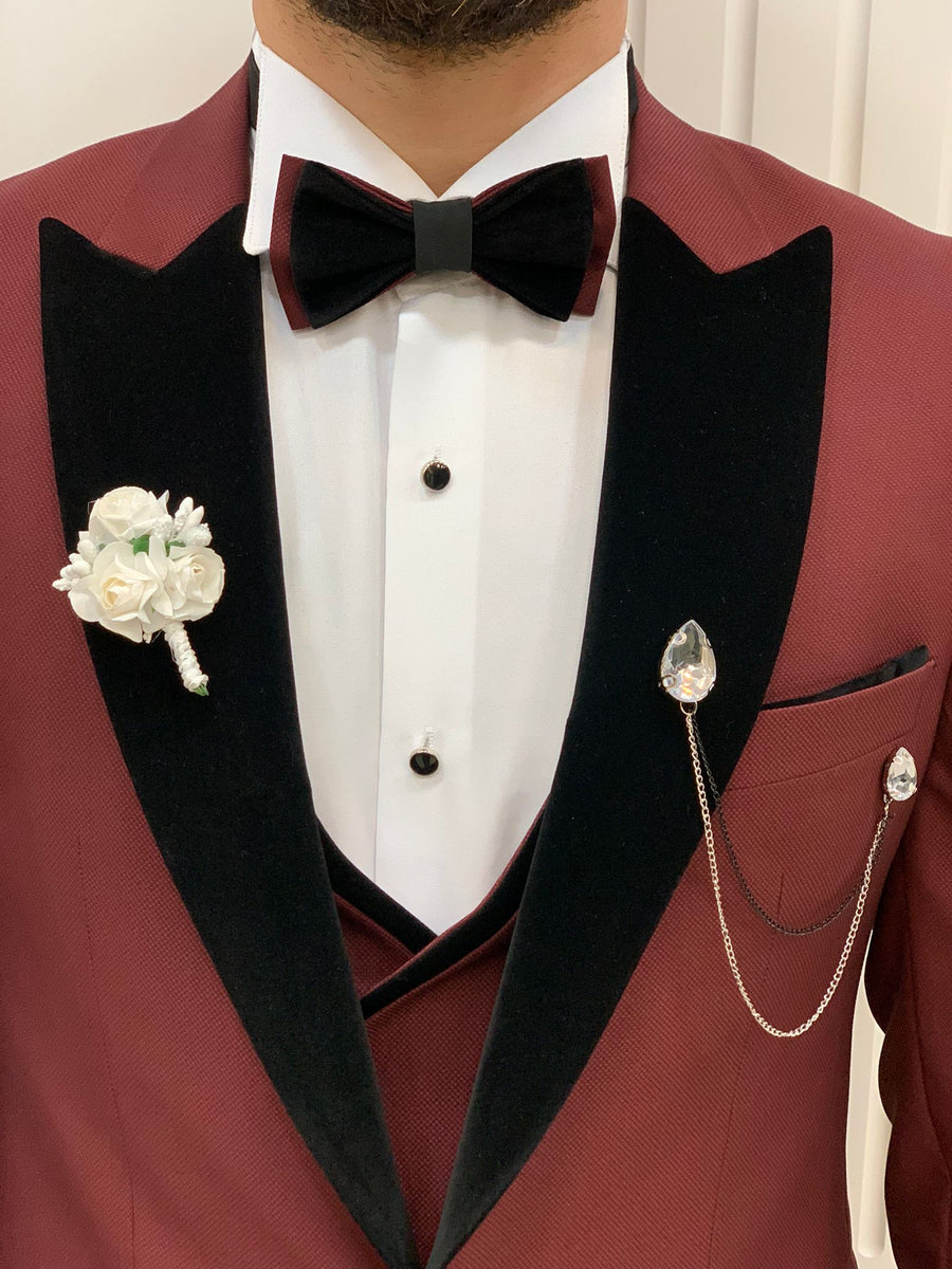 Bojoni Tishko Burgundy Velvet Slim Fit Tuxedo | BOJONI