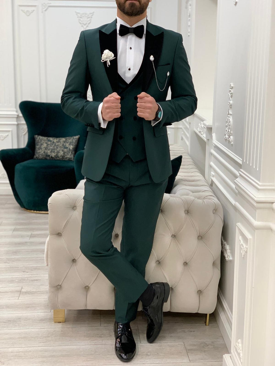 Bojoni Tishko Green Velvet Slim Fit Tuxedo | BOJONI