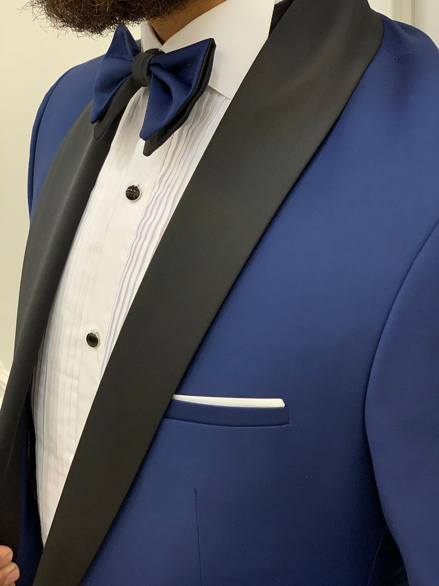 Valencia Blue Slim Fit Shawl Collar Tuxedo | BOJONI